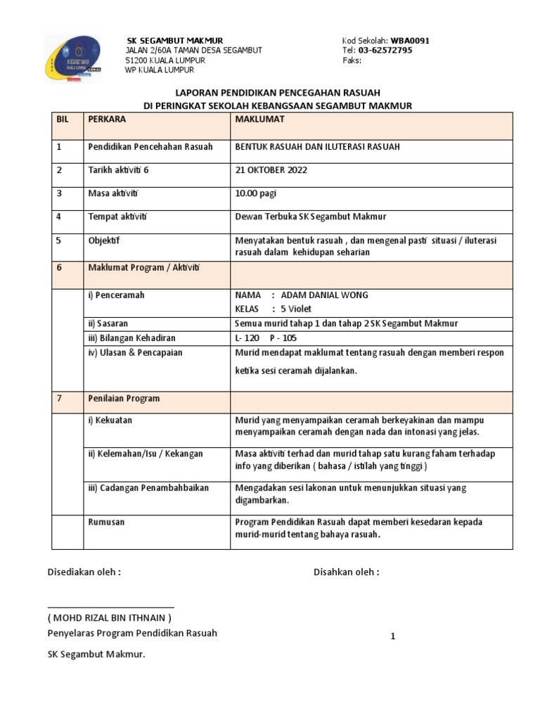 PP Rasuah Aktiviti 6 Oktober 2022 | PDF