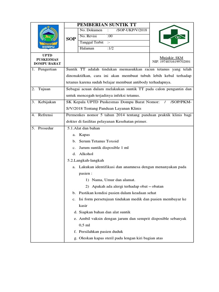 Sop Imunisasi TT | PDF