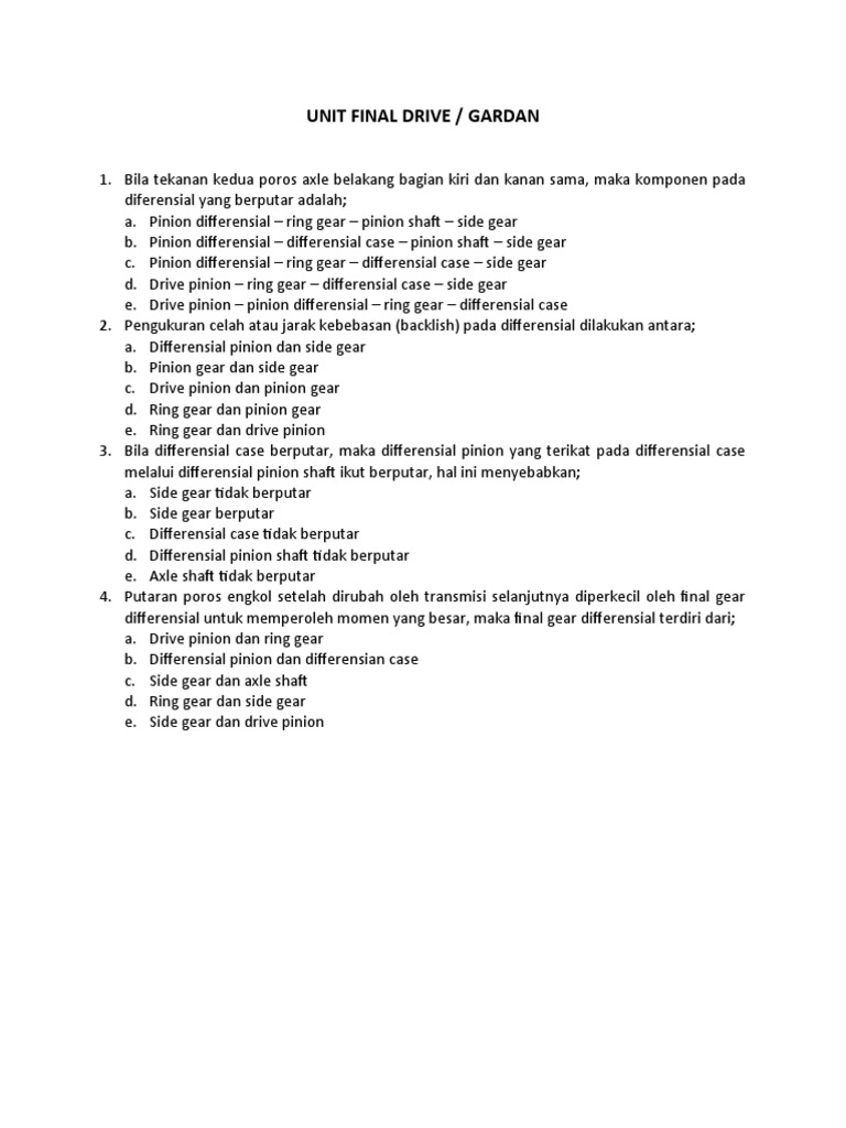 Panduan Unit Final Drive dan Poros Roda | PDF