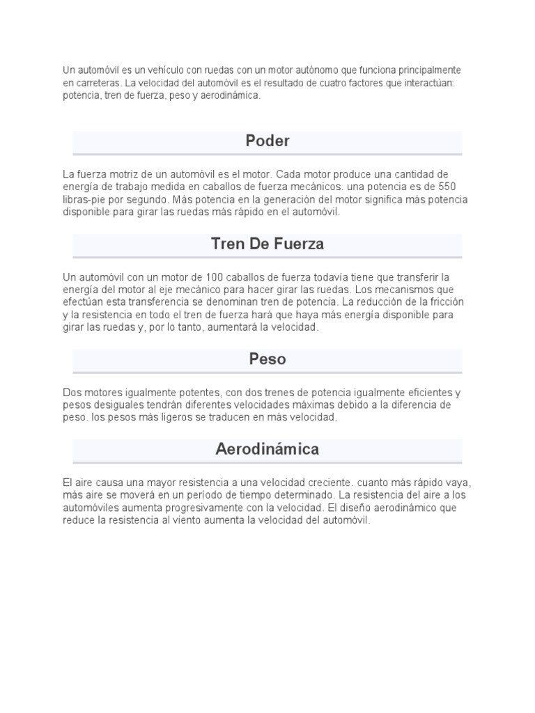 Un Automóvil Es Un Vehículo Con Ruedas Con Un Motor Autónomo Que ...