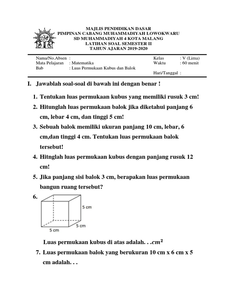 Latihan Soal Luas Permukaan Balok Kubus | PDF