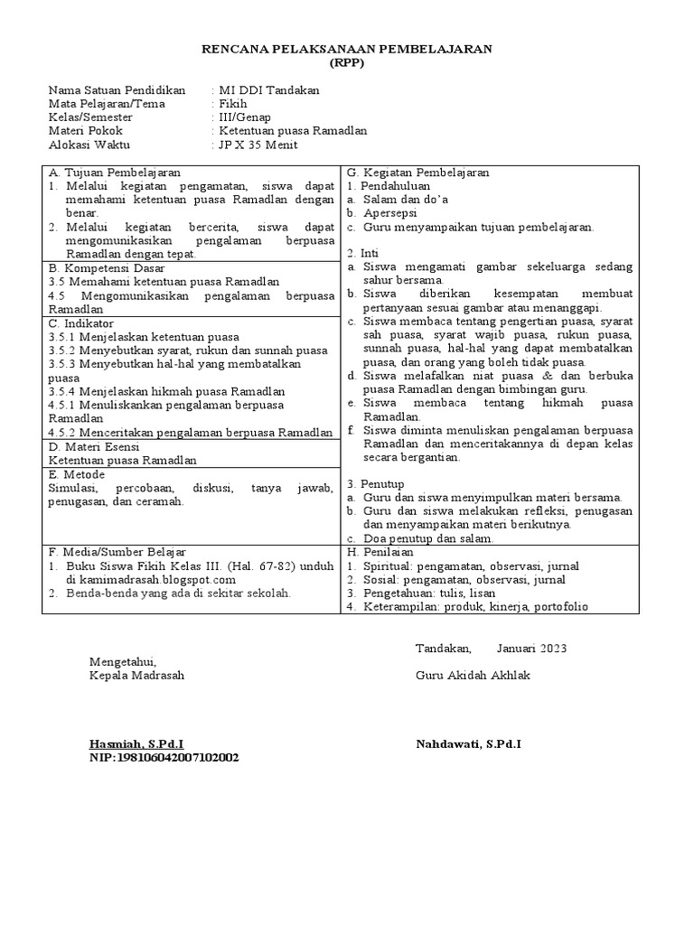 RPP KLS 3 Fikih | PDF
