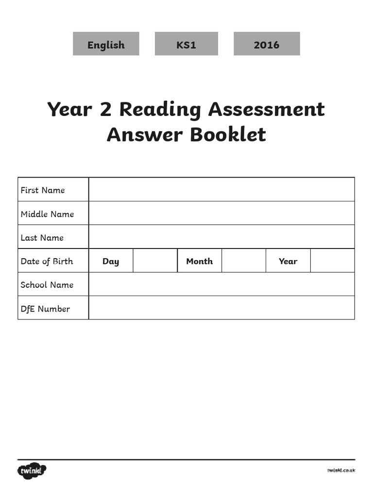 T L 5213 Year 2 Reading Assessment Paper 2 Pack Answer Booklet | PDF ...
