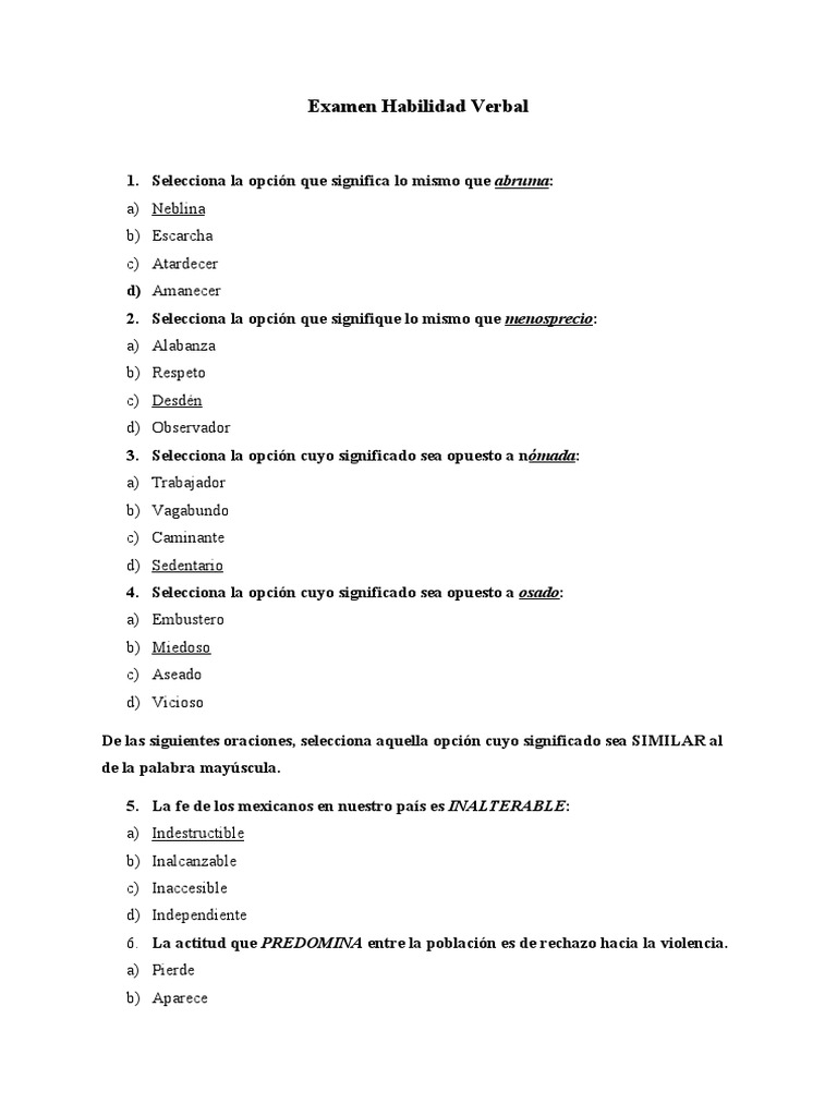 Examen Habilidad Verbal COMIPEMS | PDF | El plastico | Ligero