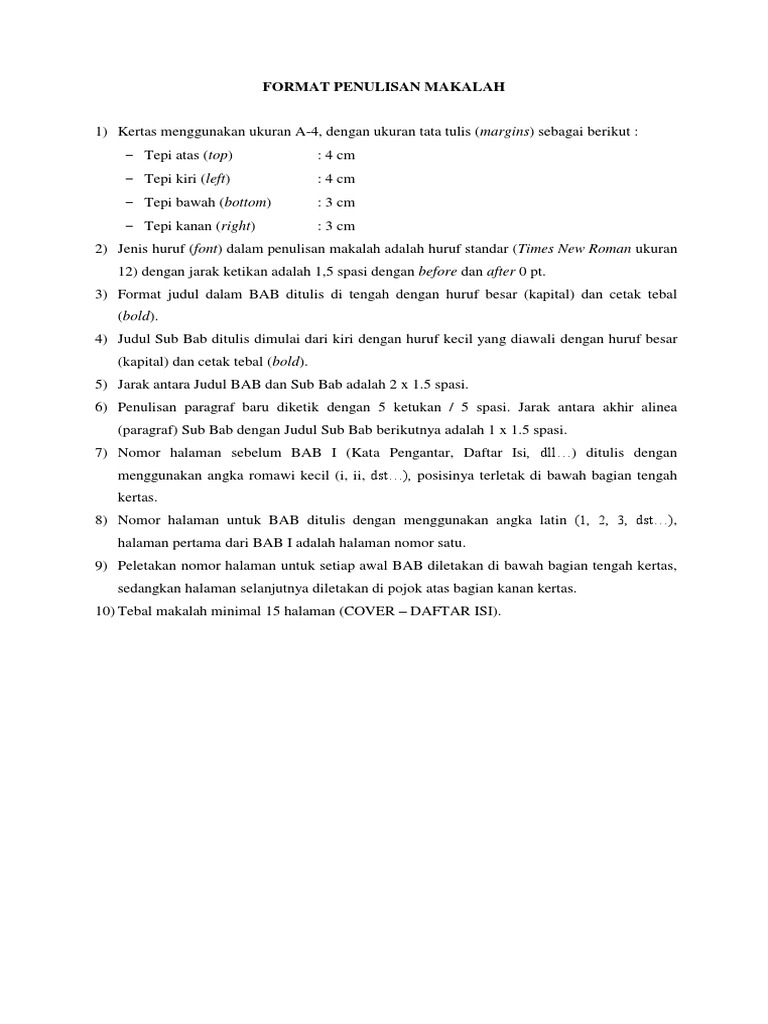 FORMAT PENULISAN MAKALAH | PDF
