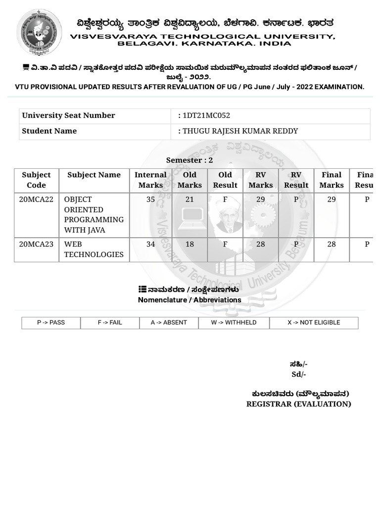 VTU Updated Results After Revaluation 2022 | PDF