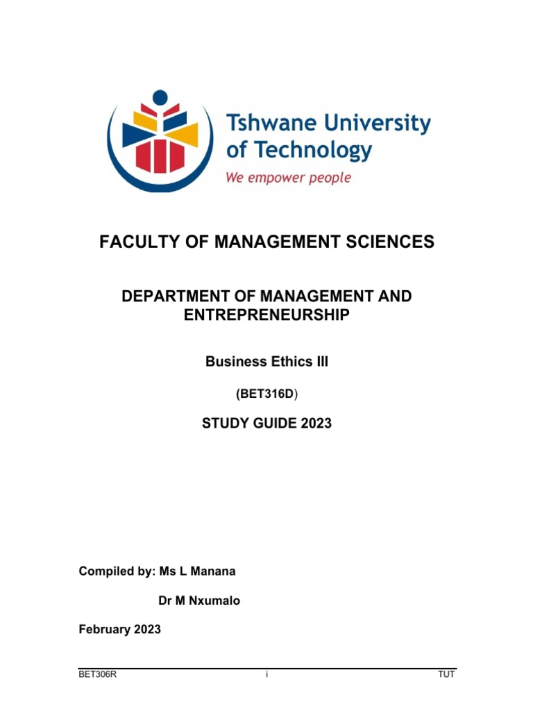 Tut Study Guide Business Ethics 2023 | PDF | Learning | Business Ethics