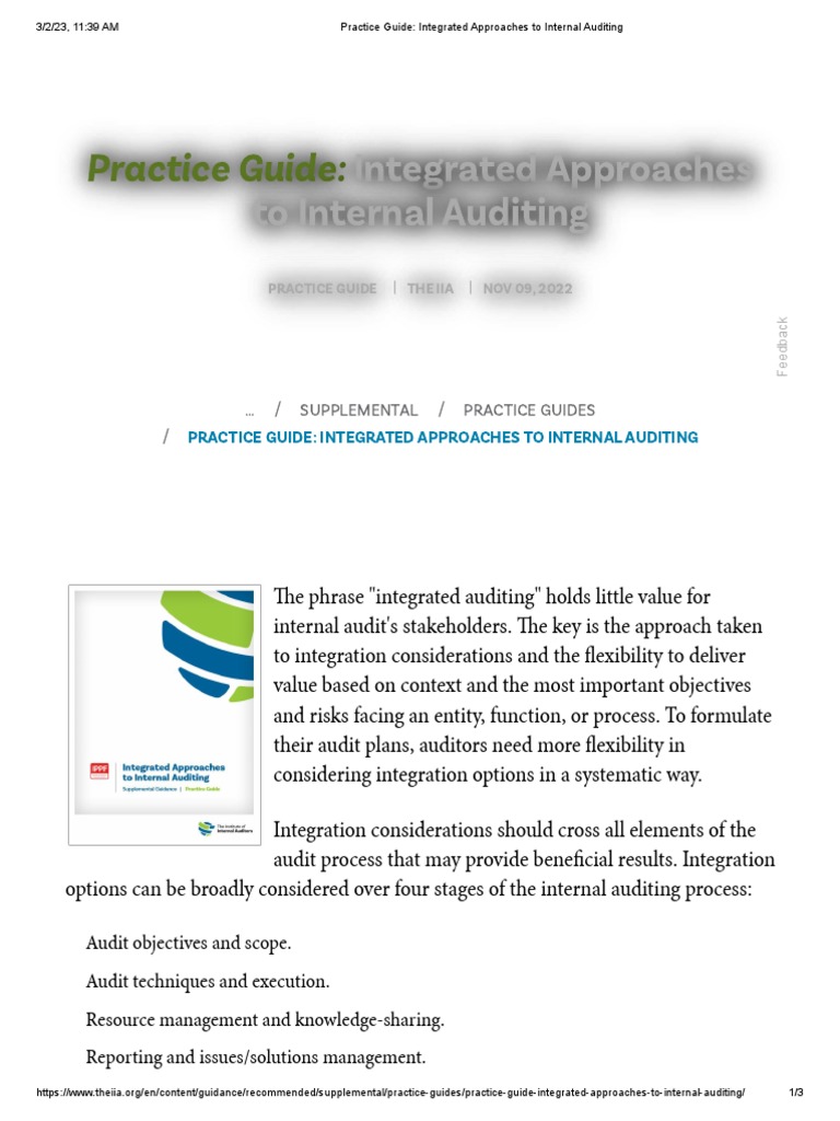 Practice Guide - Integrated Approaches To Internal Auditing | PDF ...