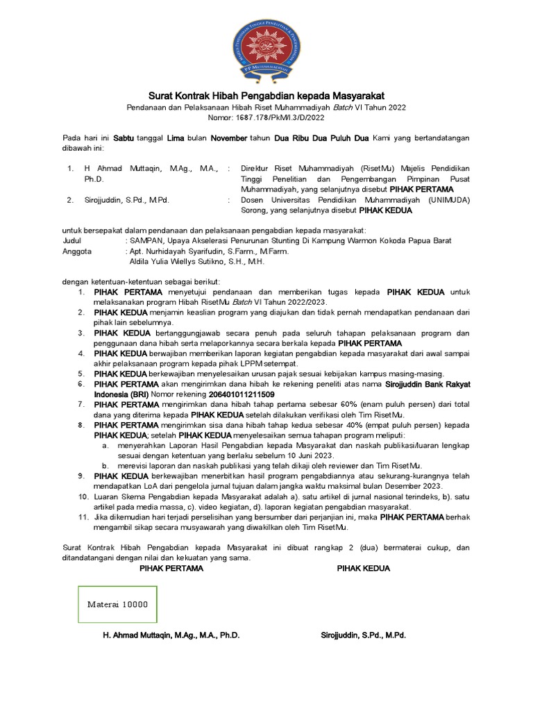 Surat Kontrak Pengabdian Kepada Masyarakat | PDF