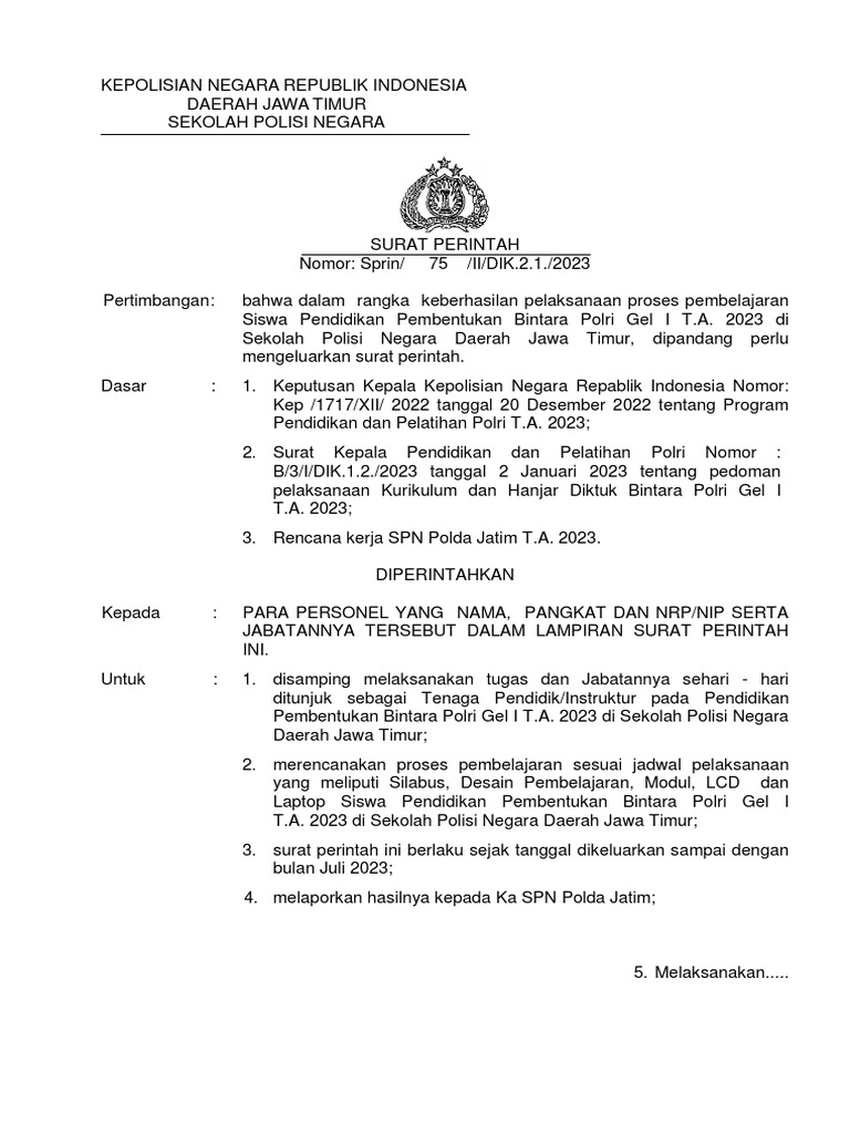 2. Sprin Diktuk Ba Polri Gel i t.a. 2023 - Nomor | PDF