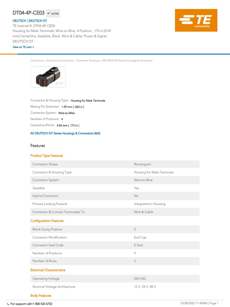 Product DT04 4P CE03.datasheet | PDF | Electrical Connector | Electrical Engineering