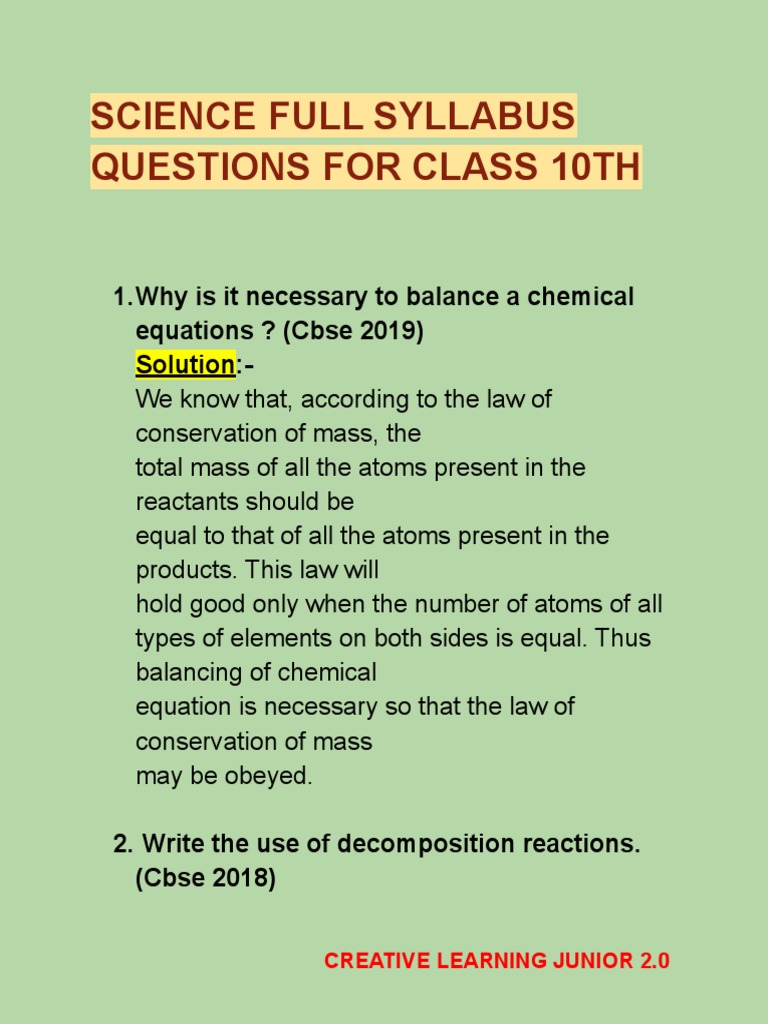 Matric Syllabus 10th Grade