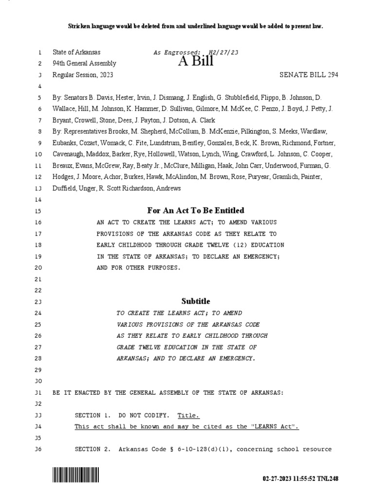 Arkansas Senate Bill 294 (The LEARNS Act) | Download Free PDF ...