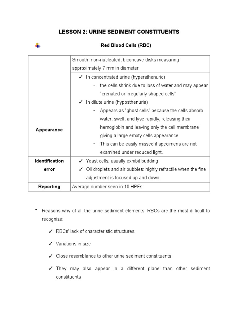 AUBF Lec Week#6 (2) Urine Sediment Constituents | PDF | White Blood Cell | Red Blood Cell