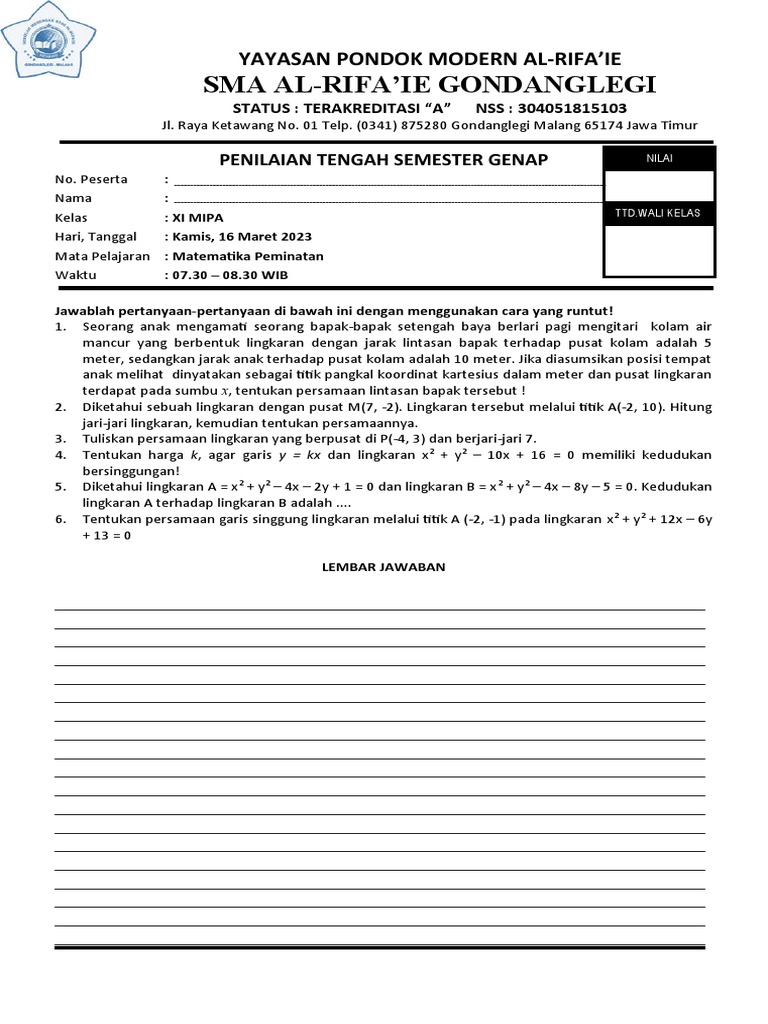 Soal Pts Genap Mantan Kelas Xi 2023 | PDF