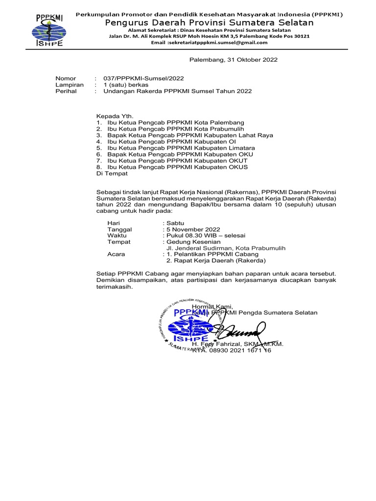 Cabang - Undangan Rakerda 2022 | PDF
