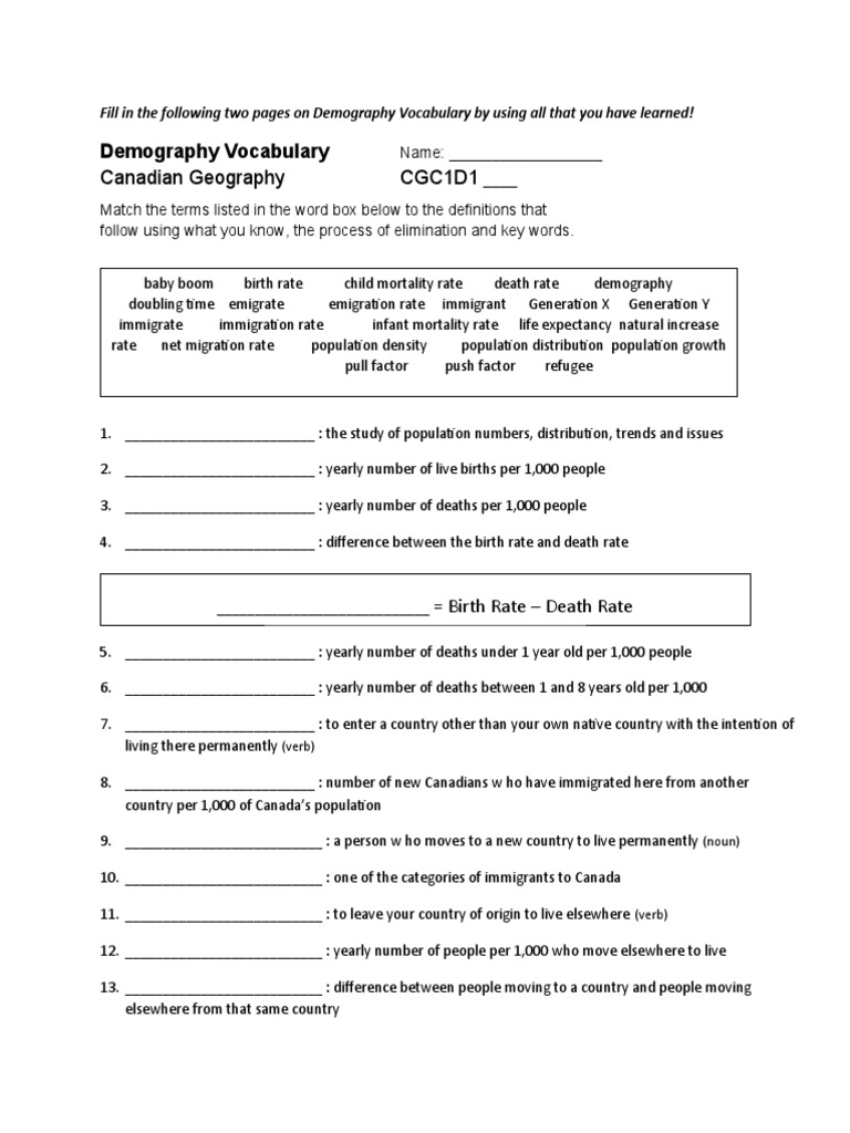 UNIT 3 CHANGING POPULATIONS - 2d CGC 1D1-REVIEW FILL IN THE BLANKS ...