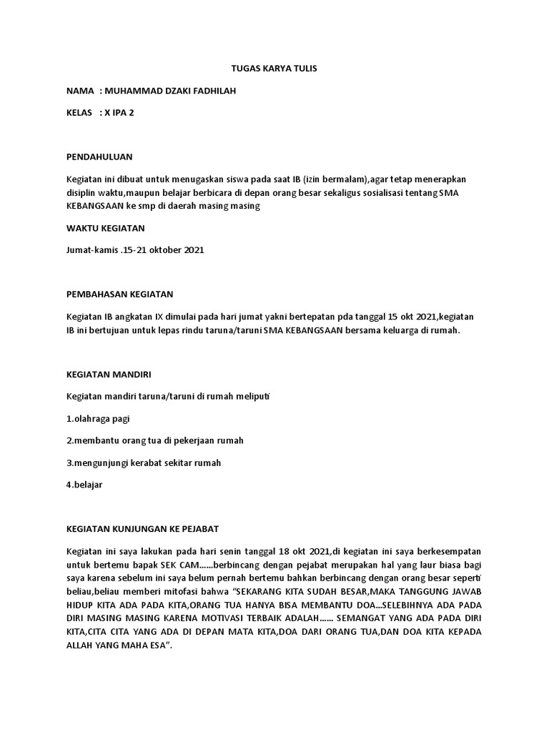 Tugas Karya Tulis Muhammad Dzaki Fadhilah | PDF | Pengembangan Diri
