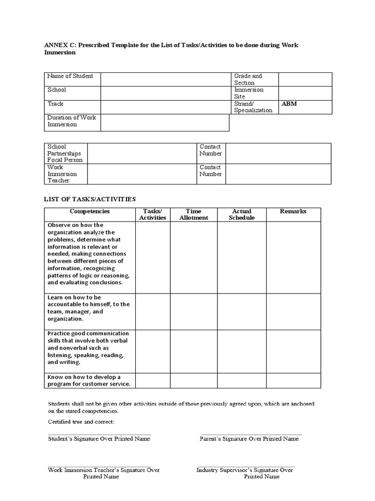 ABM - Work Immersion Competencies | PDF