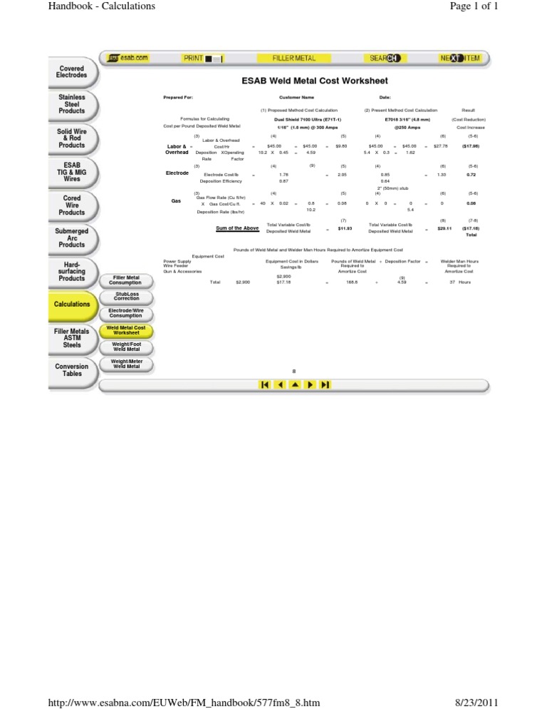 Weld Metal Cost Calculator 3 | PDF