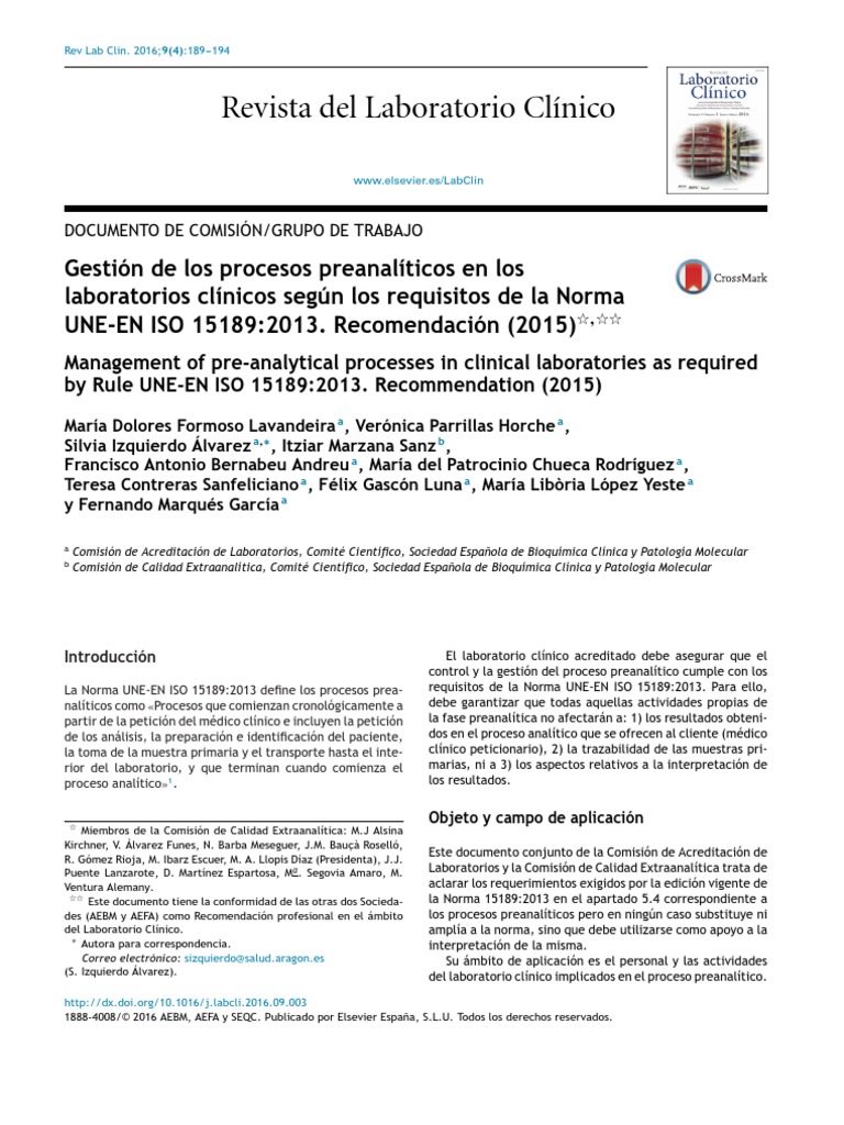 Articulo Gestion de Los Procesos PRE ANALITICOS | PDF | Calidad (comercial) | Laboratorios