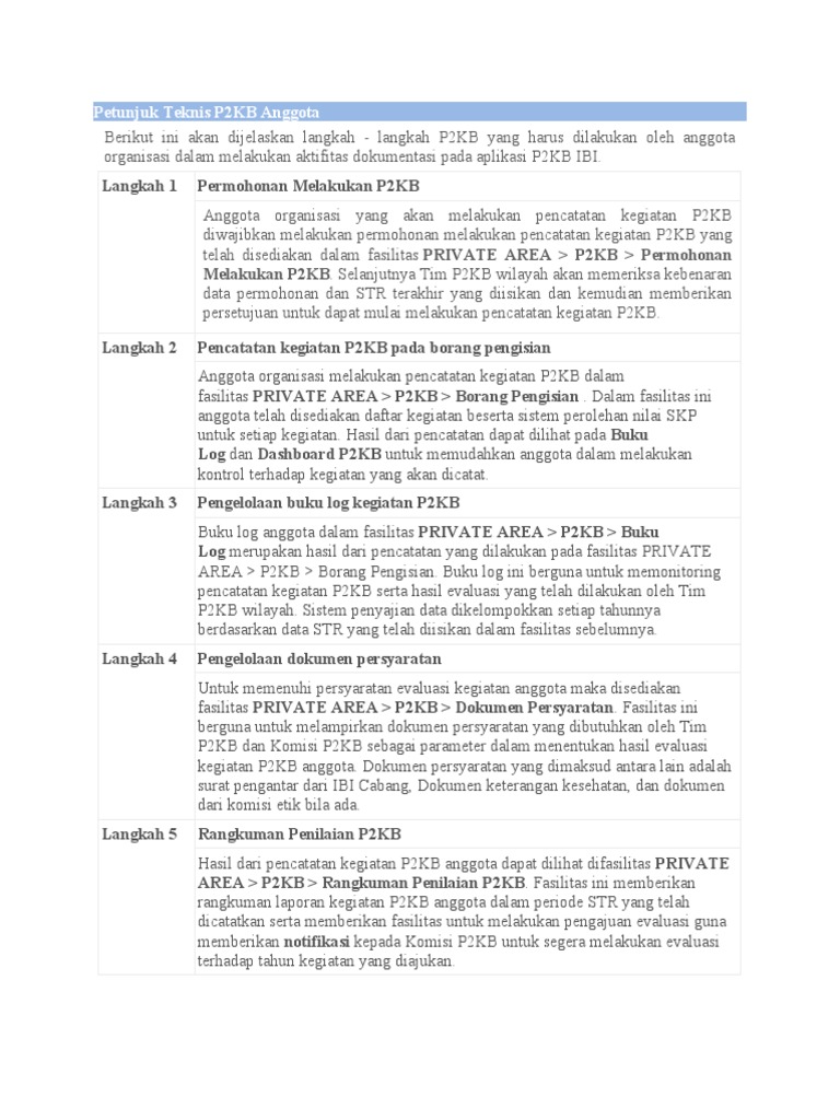 Panduan P2KB IBI: Langkah & Fasilitas | PDF