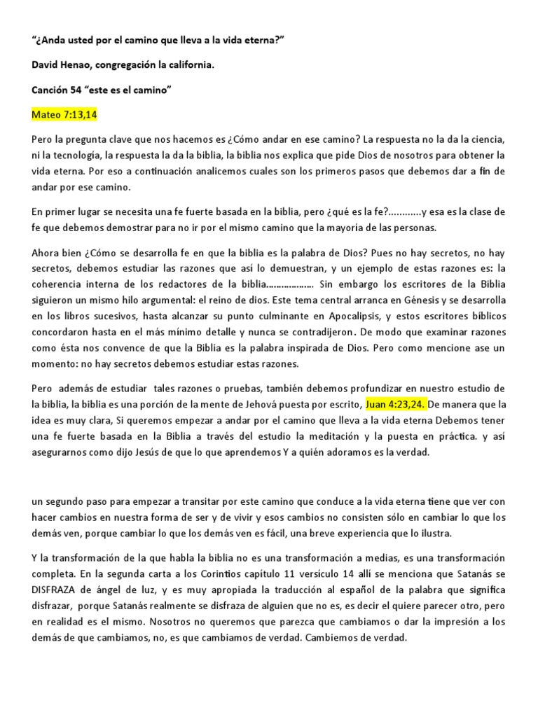 Anda Usted Por El Camino Que Lleva A La Vida Eterna | PDF | Biblia | Verdad
