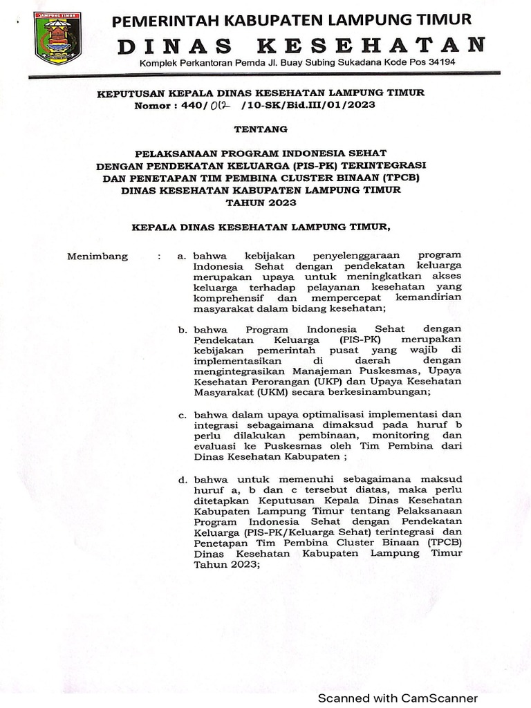 SK Pelaksanaan Pis-Pk Dan TPCB | PDF