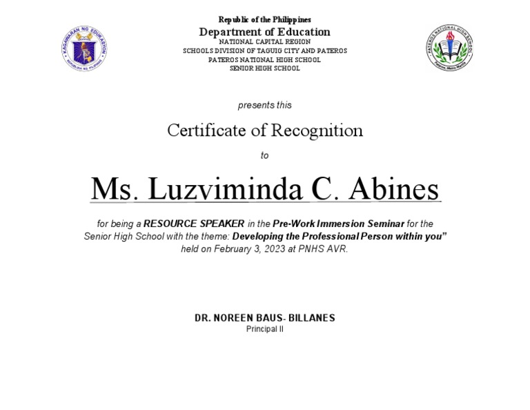 Work Immersion Certificate | PDF