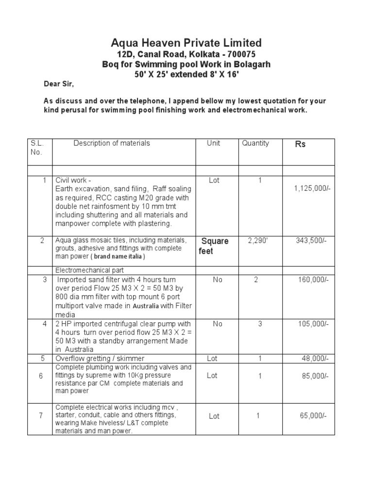 Aqua Heaven Private Limited provides swimming pool construction quote ...
