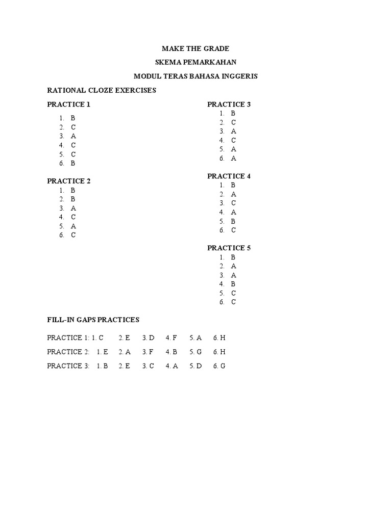 Answer Key Make The Grade | PDF