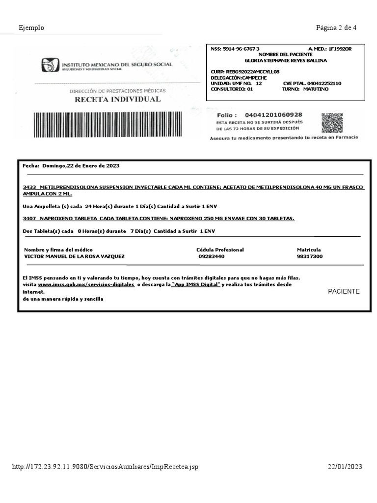 Copia de receta-IMSS Editable-1 | PDF