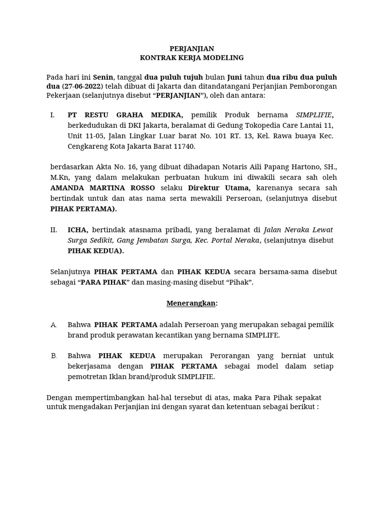 Perjanjian - Model | PDF