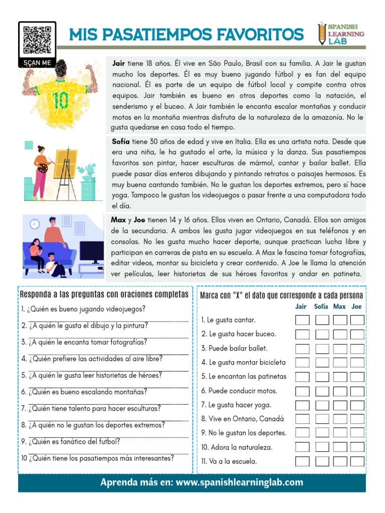 Mis Pasatiempos PDF Lectura My Hobbies Spanish Worksheet | PDF