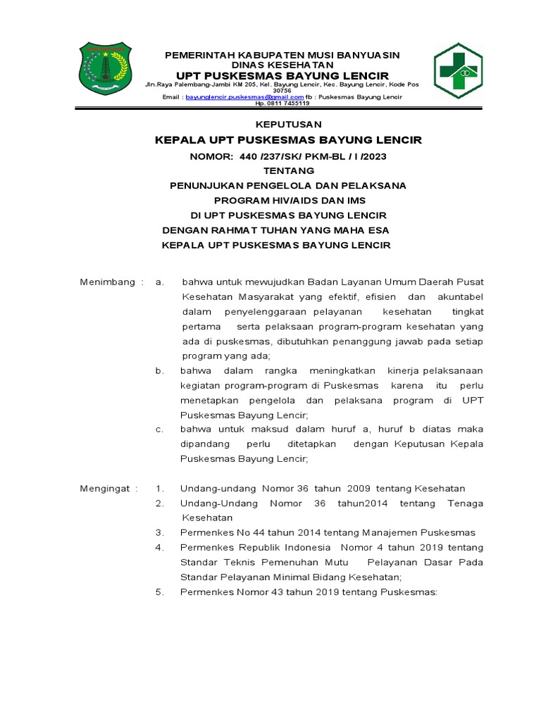 SK Pengelola Dan Pelaksana Program Hiv Dan Ims | PDF