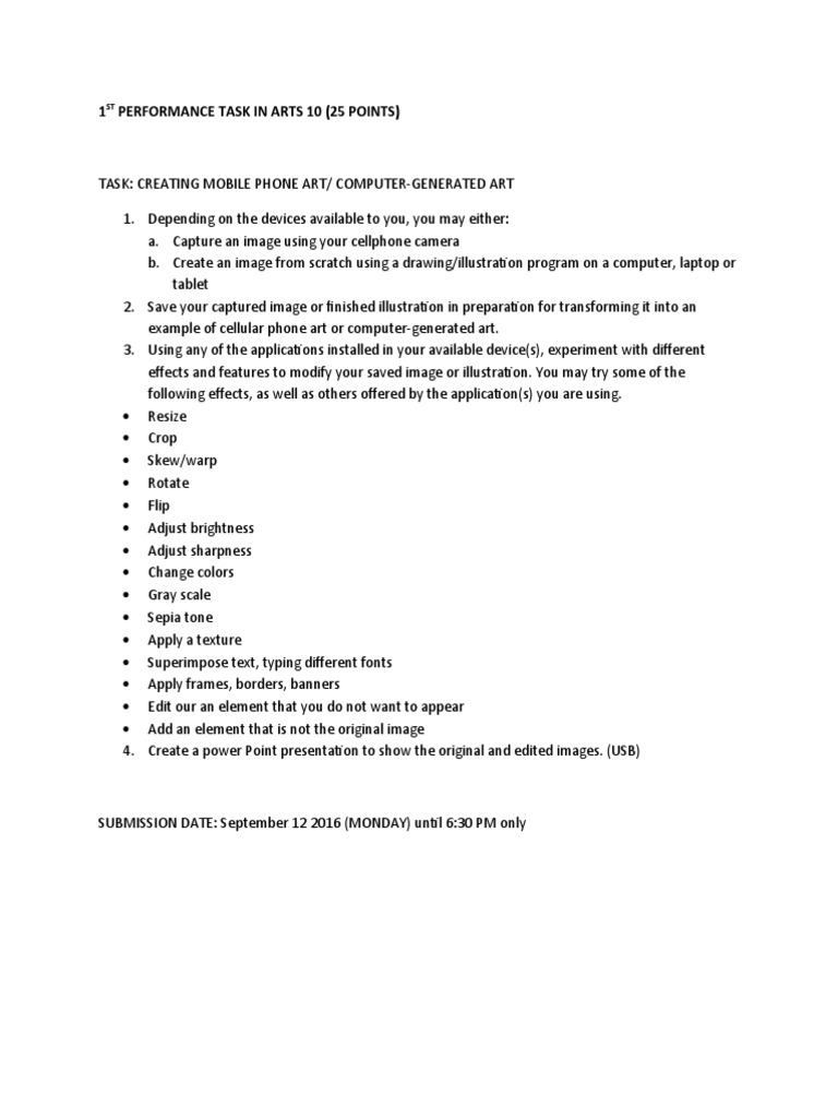 1ST Performance Task in Arts 10 | PDF | Art | Technology & Engineering