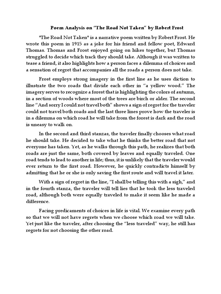 The Road Not Taken Poem Analysis | PDF