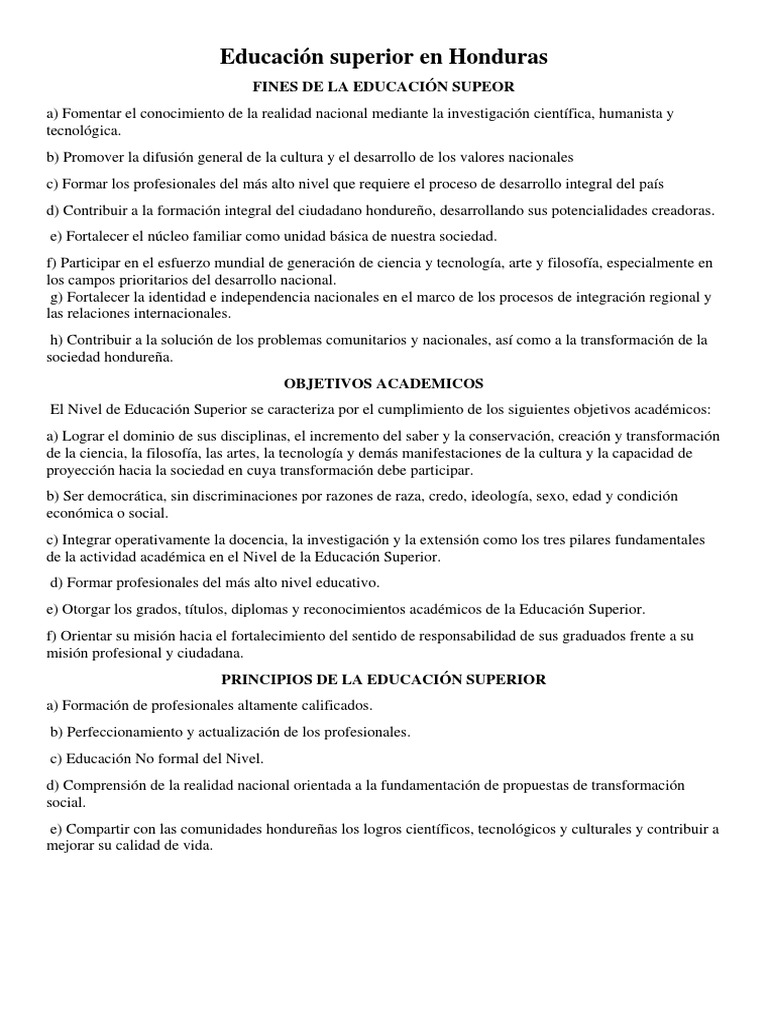 Educación Superior en Honduras | PDF | Educación más alta | Honduras