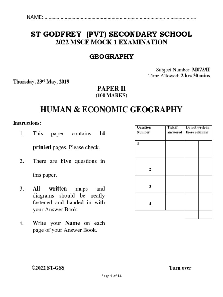 2022 Geo P2 Mock 1 | PDF | Mining | Agriculture