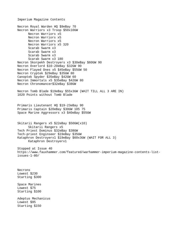 Imperium Magazine Necron Contents List | PDF | Cooking, Food & Wine ...