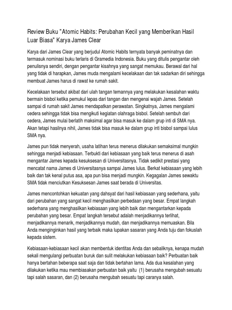 Atomic Habits by James Clear - Book Review (Indonesian) | PDF