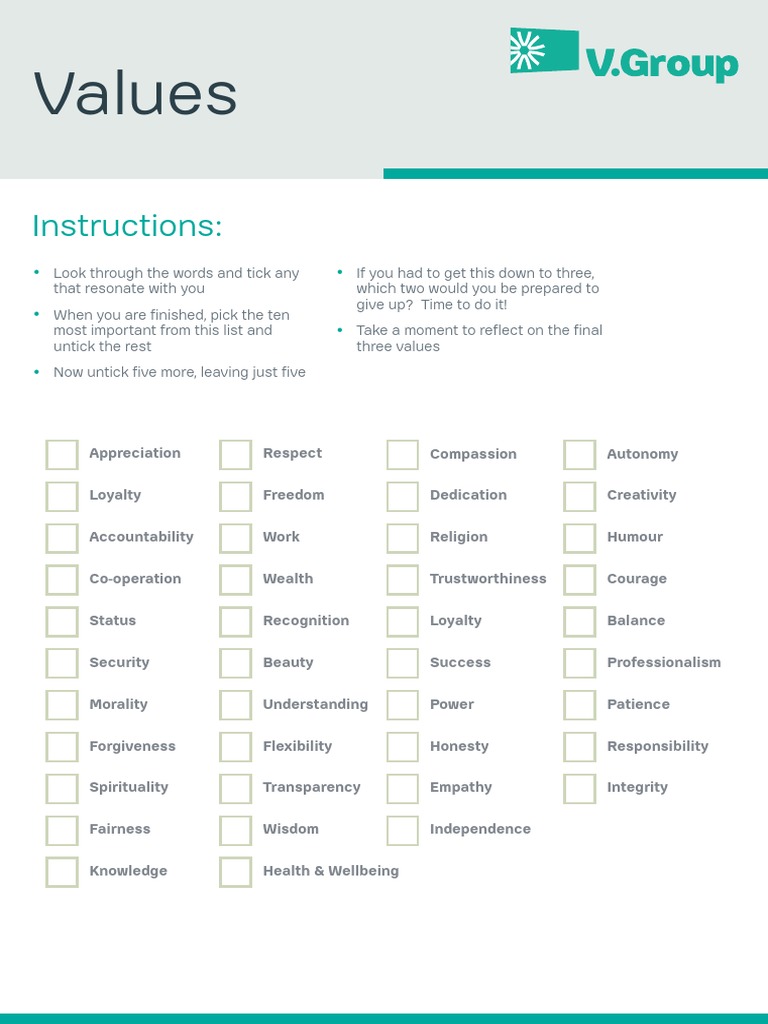 Values Tick Box Exercise | PDF