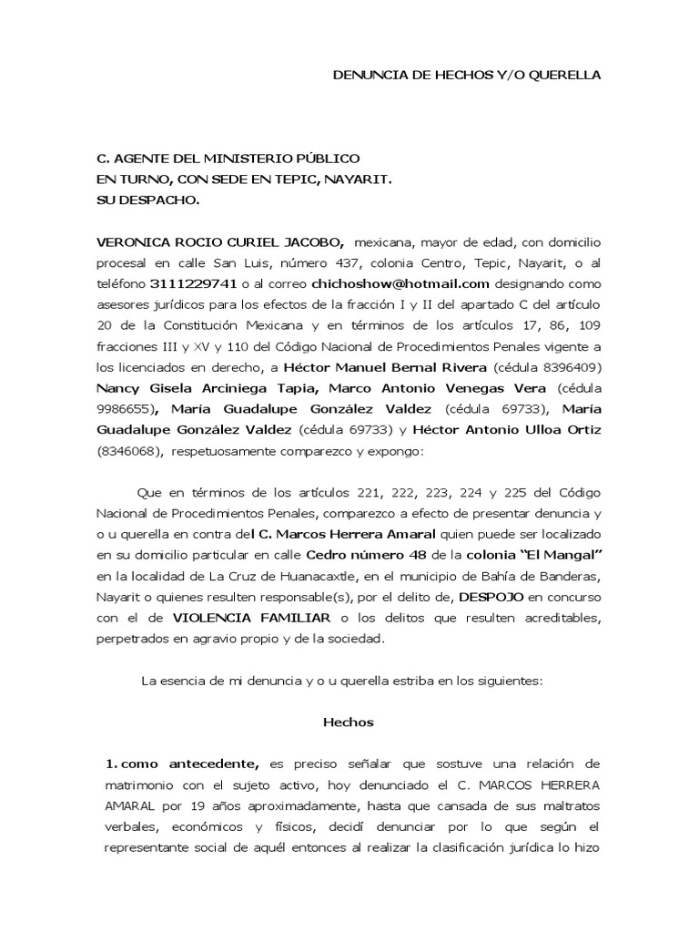 Querella DESPOJO | PDF | Violencia doméstica | Violencia