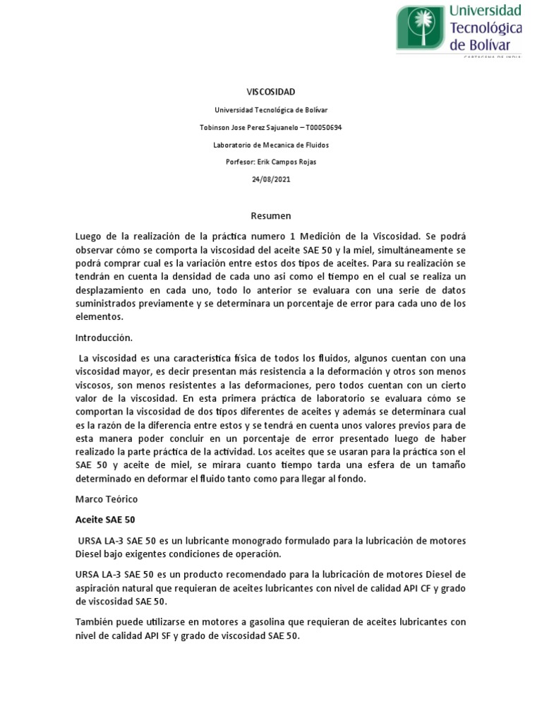 Ensayo de Viscosidad | PDF | Viscosidad | Líquidos Ensayo de Viscosidad | PDF | Viscosidad | Líquidos