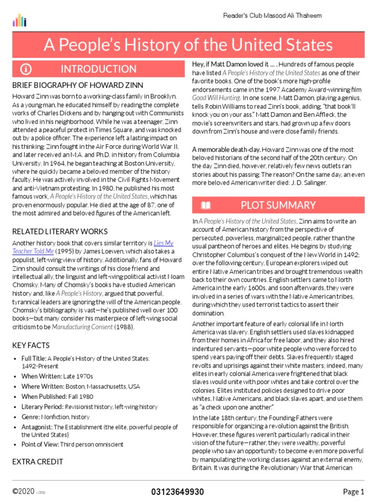 A Peoples History of The United-states-Detailed Summary | PDF ...