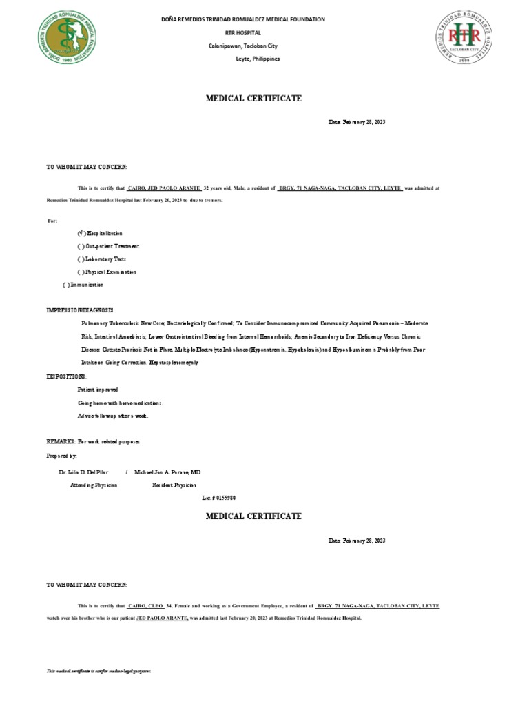 RTRH Med Certificate | Download Free PDF | Immunodeficiency | Anemia