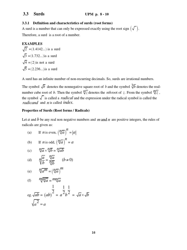 ITM401S Unit 3.3 Surds 3.4 Multiplication 3.5 Factorisation | PDF ...