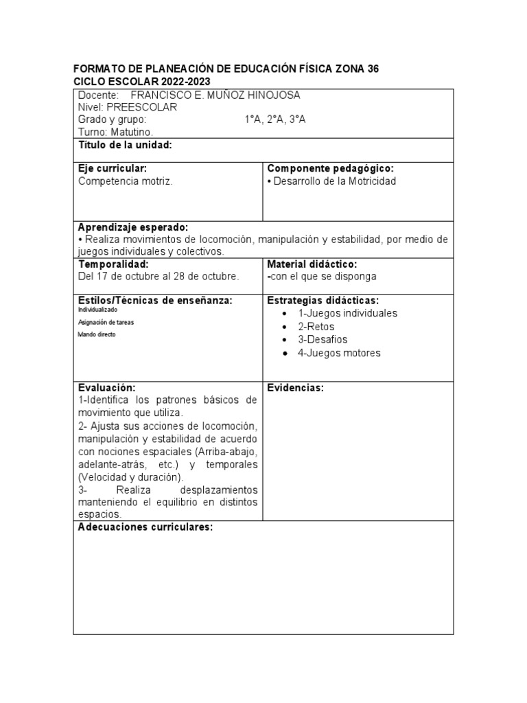 Planeacion Preescolar Semana 7 y 8 Ciclo 22-23 | PDF | Educación de la ...