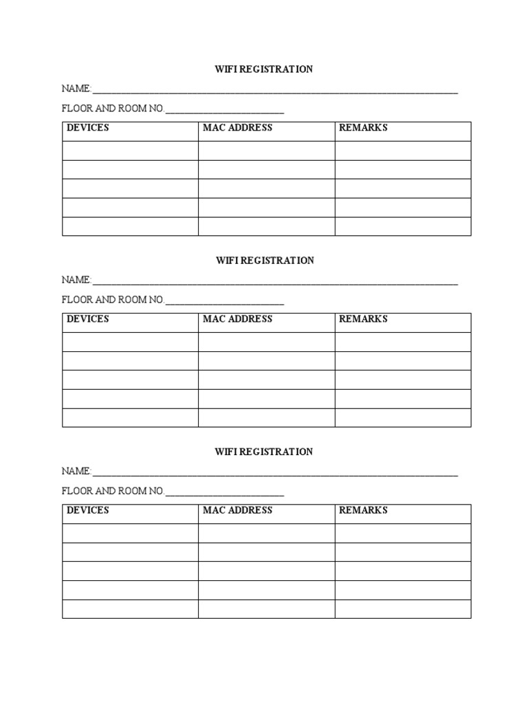 Wifi Registration Form Template | PDF