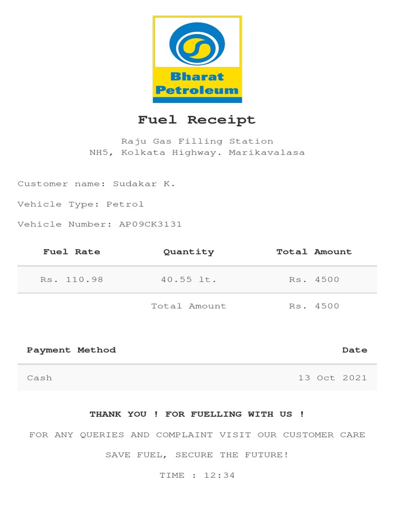 Fuel Receipt 2 | PDF | Technology & Engineering
